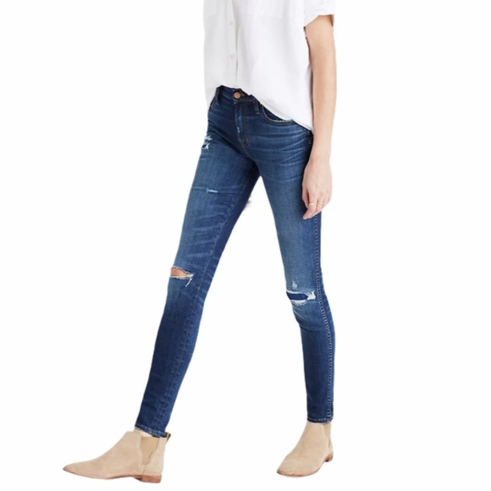 Madewell 9" High Riser Skinny Jeans Ripped Patched - Gem